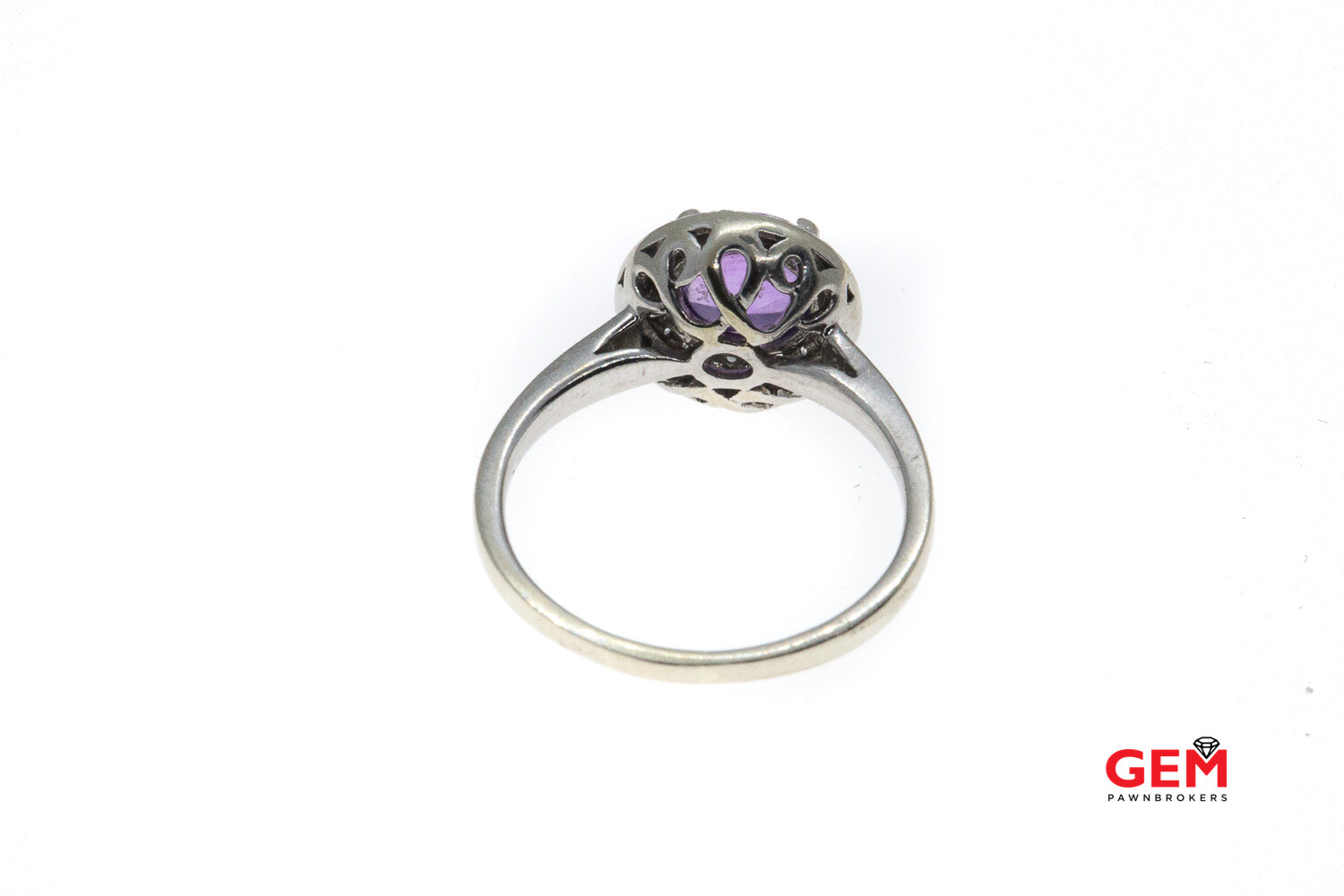JLJ Hakimi Natural Amethyst & Diamond Halo 14K 585 White Gold Ring Size ...