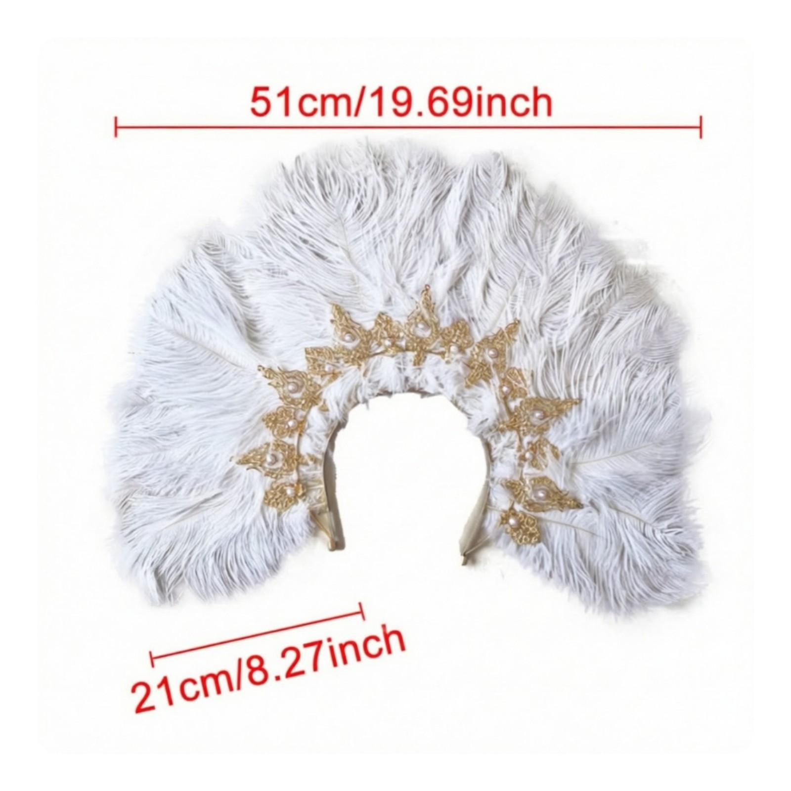 Feather Headpiece with Golden-Finish Frame Showgirl Headband Ornate for ...