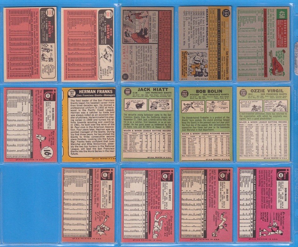 Vintage San Francisco Giants Lot (14 cards EX) Topps Baseball 1960s ...