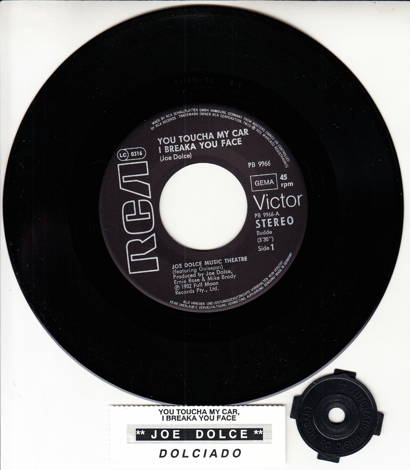 JOE DOLCE You Toucha My Car I Breaka You Face PICTURE SLEEVE 7" 45 ...