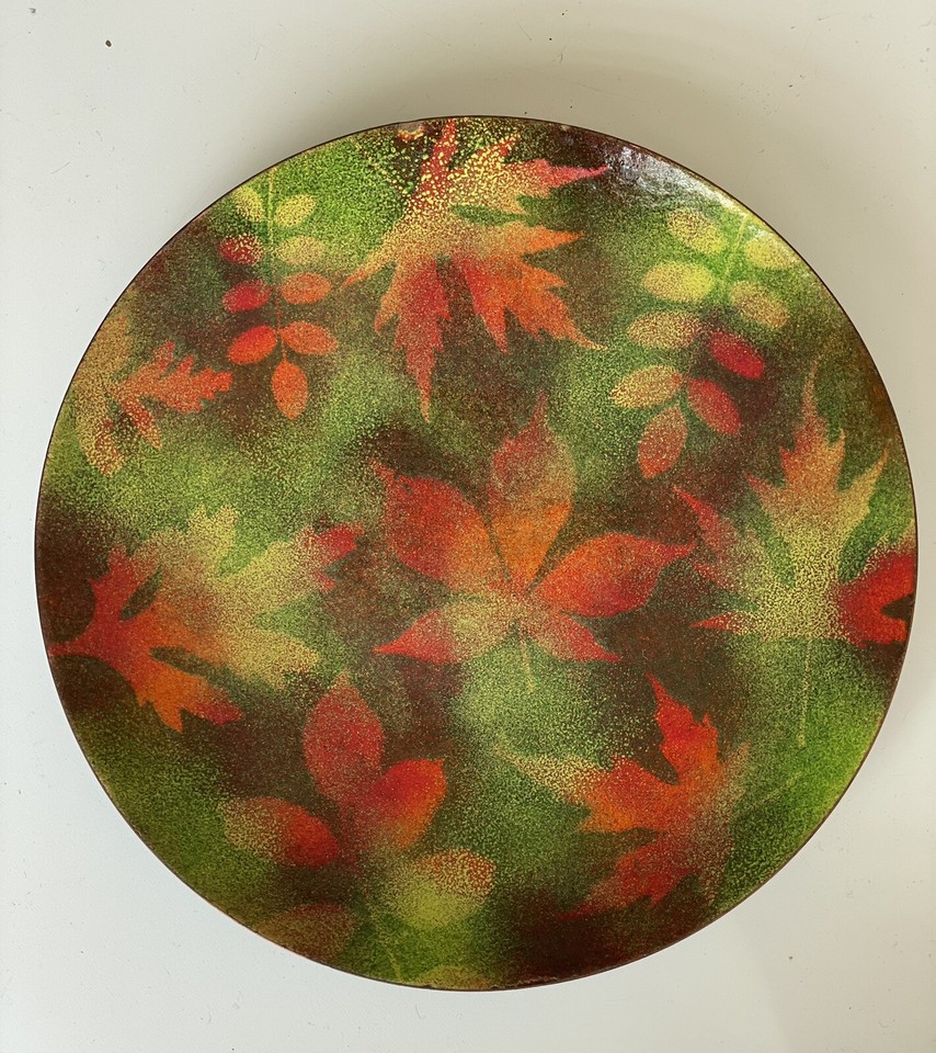 Vintage Enamel On Copper Autumn Fall Maple Leaf Plate 7” Signed | eBay