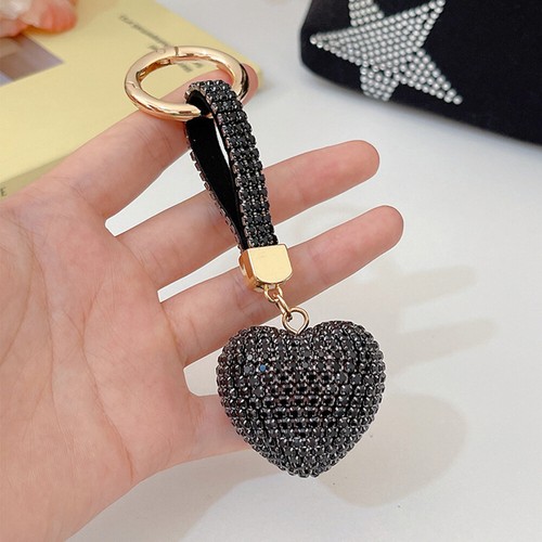 Women Crystal Rhinestone Keychain Heart Shape Key Ring Charm Handbag ...