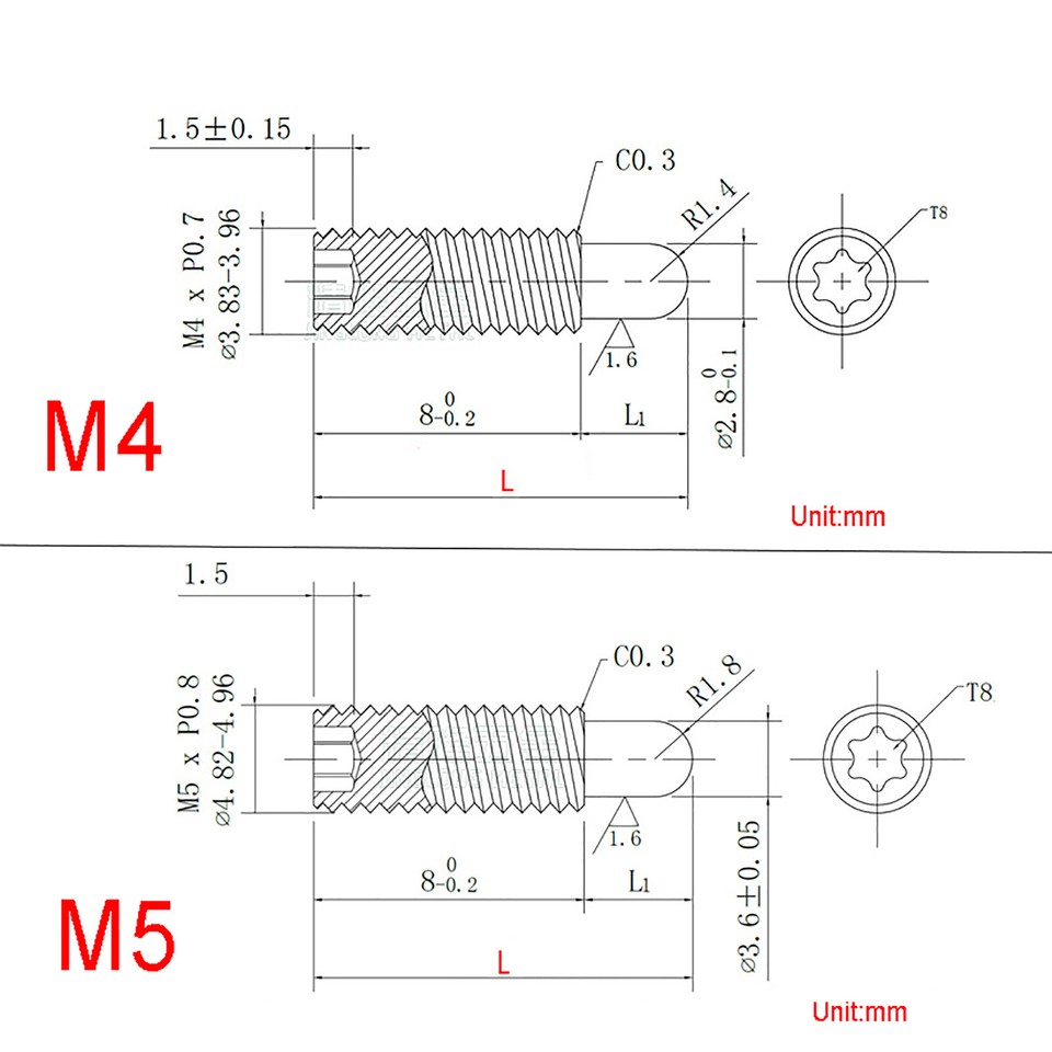 M4 M5 Brass Torx Socket Set Screw DOG Point Grub Screws - Setscrews ...
