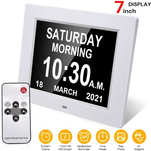 Digital Alarm Clock LCD Calendar Day Date Memory Loss Dementia Elderly ...