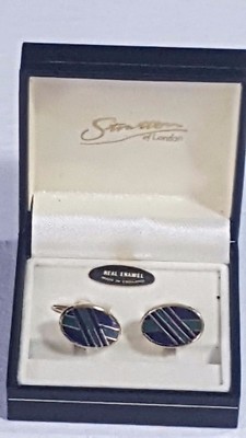 Stratton of London Cufflinks Boxed Oval Enamelled Blue & Green on Gold ...
