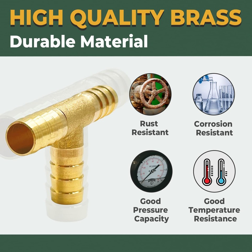 Barb Tee Fittings 3 Pcs 3/8" X 3/8" X 3/8" Id Hose Barb Brass Hose Barb ...