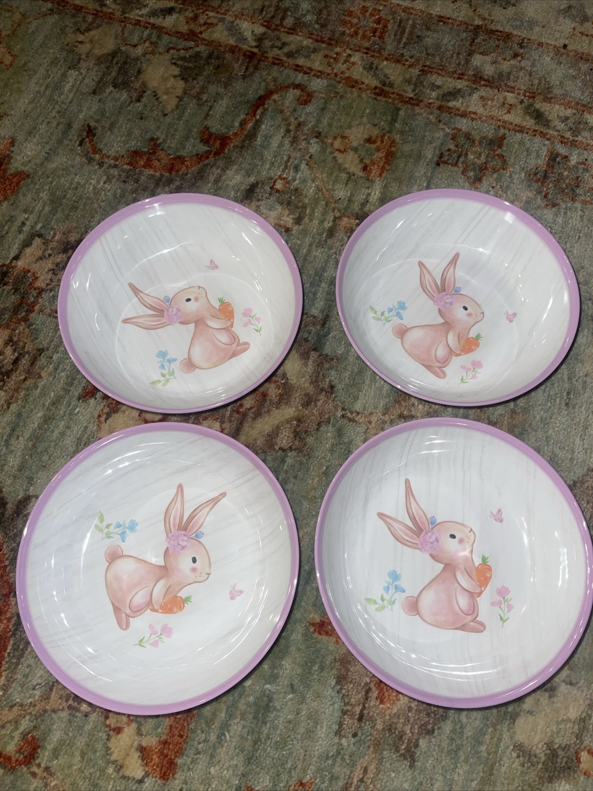 Bunny Boulevard Bunny Rabbit Carrot MELAMINE Cereal Bowls Set Of 4 ...