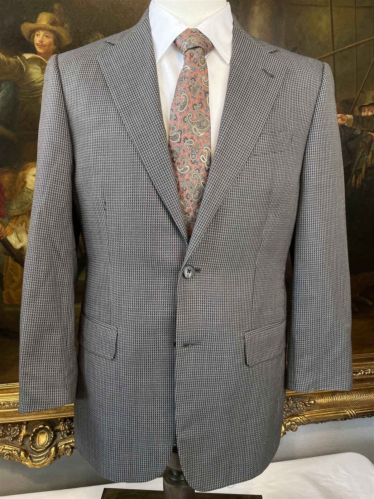 Joseph Abboud 38R USA MADE Silk & Wool Gray Waffle We… - Gem