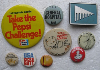 9 Vintage Pinback Buttons GENERAL HOSPITAL quit smoking USA KICKS BUTT ...