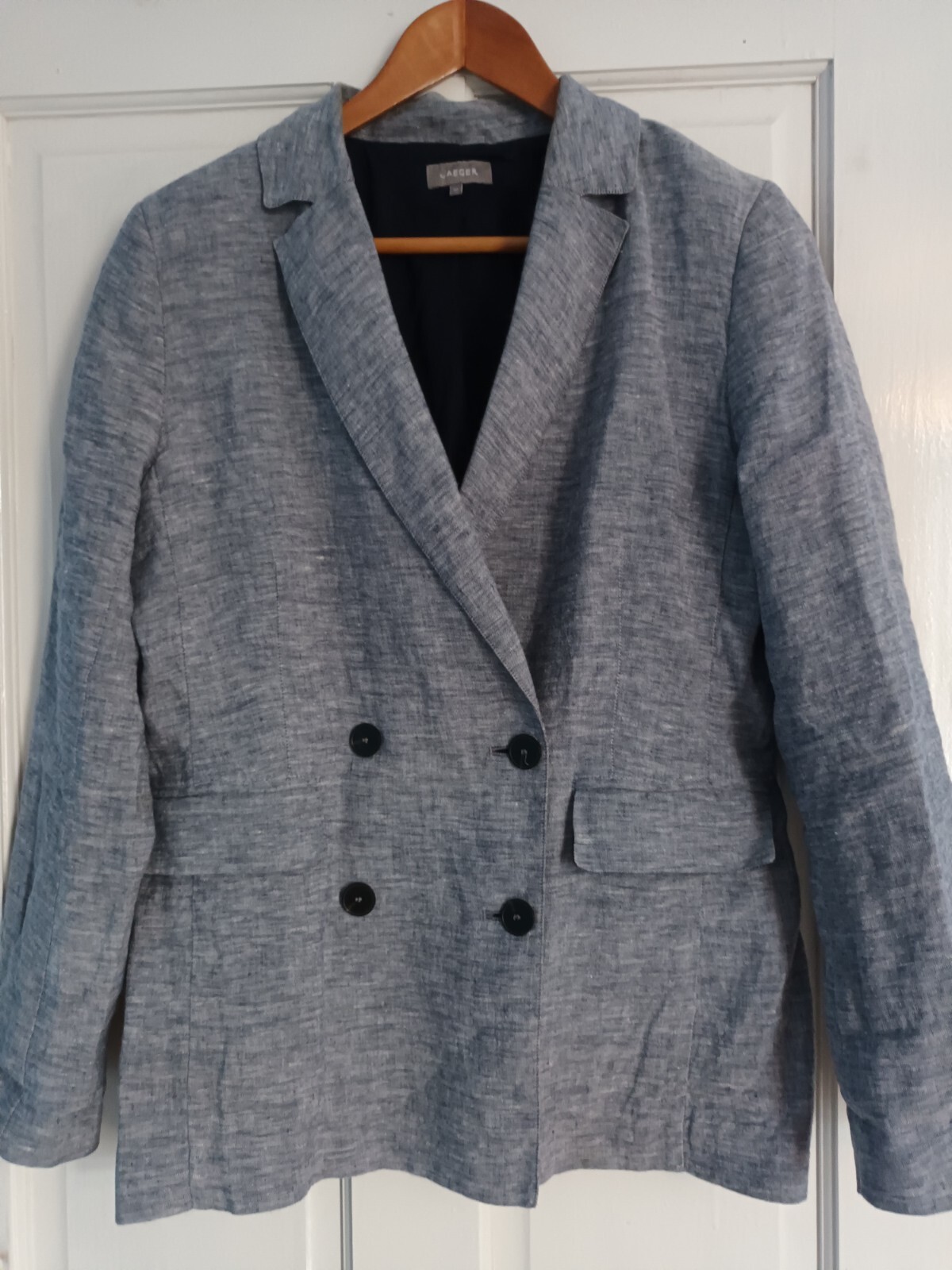 Jaeger blue linen jacket lined pockets sz 10 | eBay UK