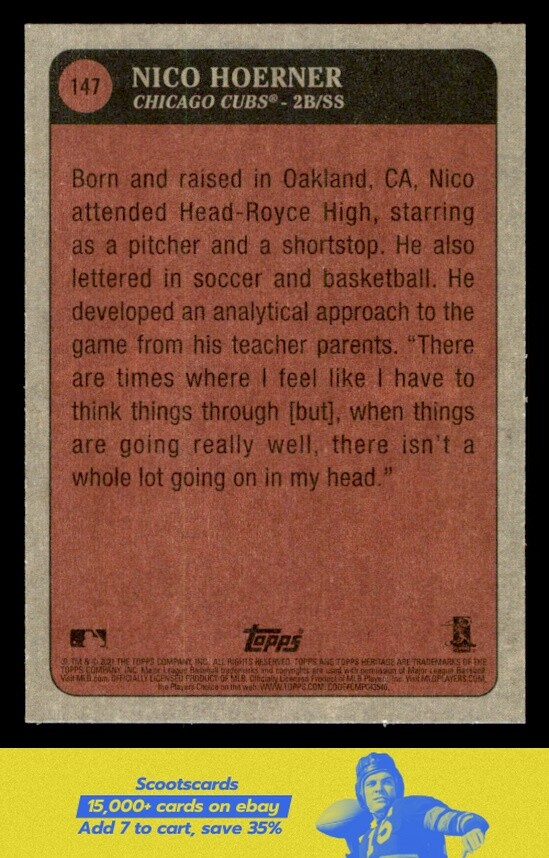 2021 Topps Heritage Boyhood Photos Nico Hoerner card #147 Chicago Cubs ...