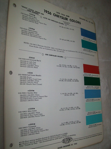 1956 & late 1955 Chrysler car auto color DuPont Paint Chips set- good ...