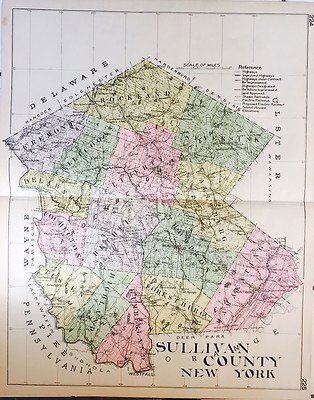 1912 SULLIVAN COUNTY NEW CENTURY COPY ATLAS MAP COUNTIES STATE OF NEW ...