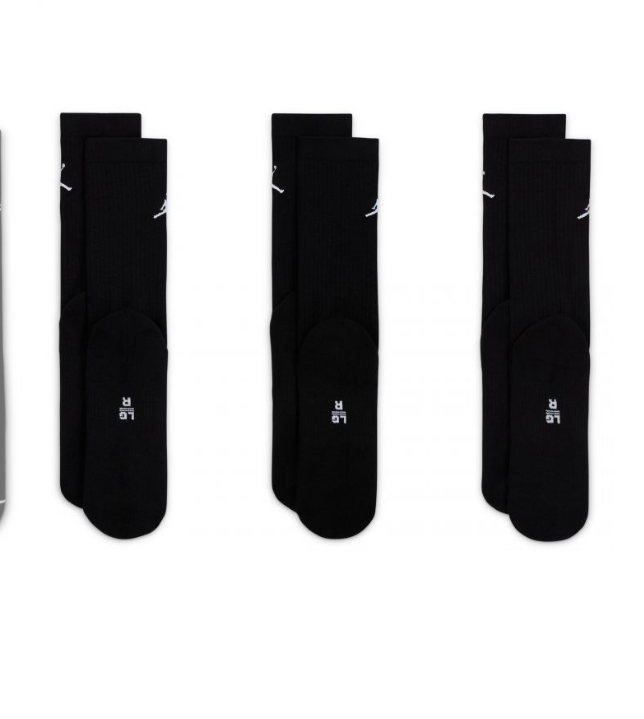 3 Pairs Nike Jordan Everyday DX9632 010 Crew Socks Mens Black Dri Fit ...