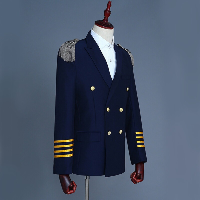 Mens Peak Lapel Airline Pilot Captain Suit Aviator Costume Uniform ...