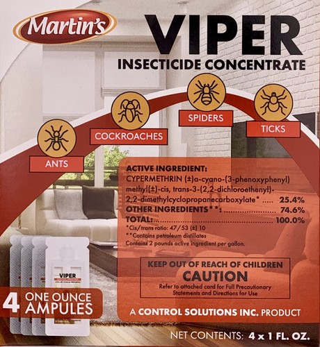 Martin’s Viper Insecticide Concentrate 25.4% - 4 Packets Roach Ants ...