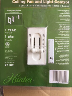 Hunter 27182 3 Speed Ceiling Fan & Light Control Switch | eBay
