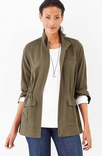 J.Jill ~ L (16/18) ~ NWT Stylish Tencel®-Twill Zip-Front Jacket ~ Peat ...