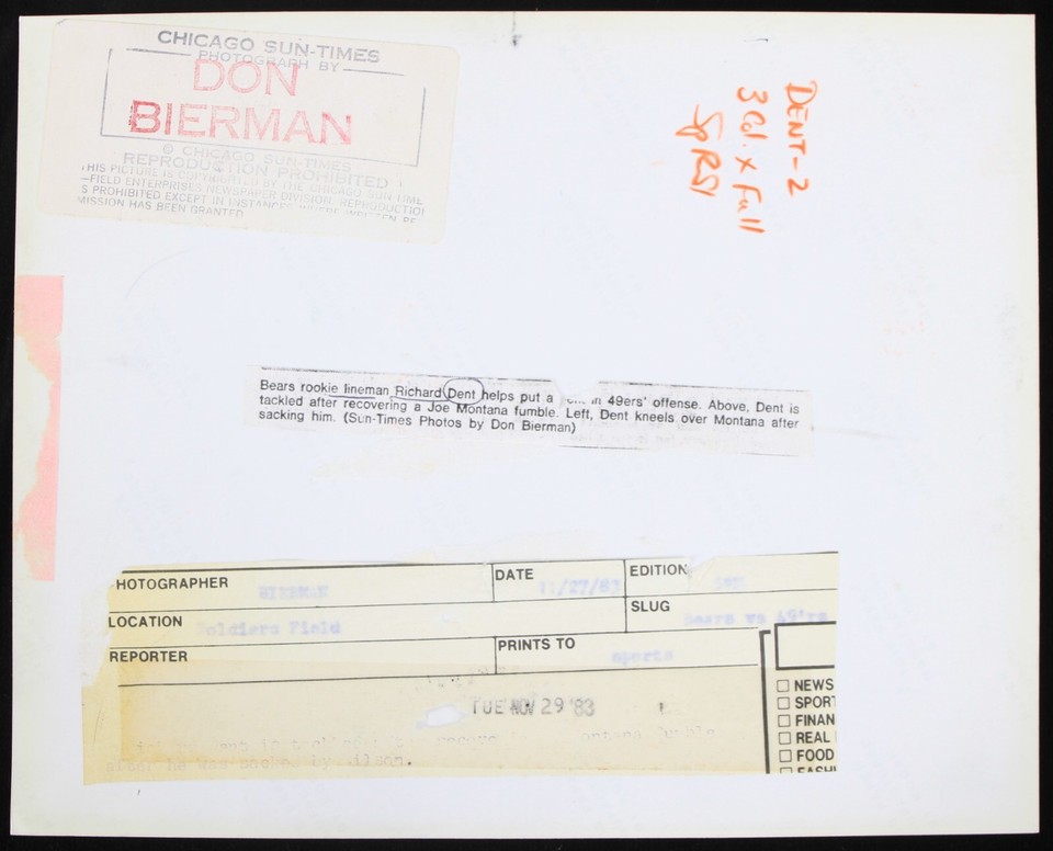 1983 Richard Dent Chicago Bears vs 49ers 8x10 Don Bierman Press Photo ...