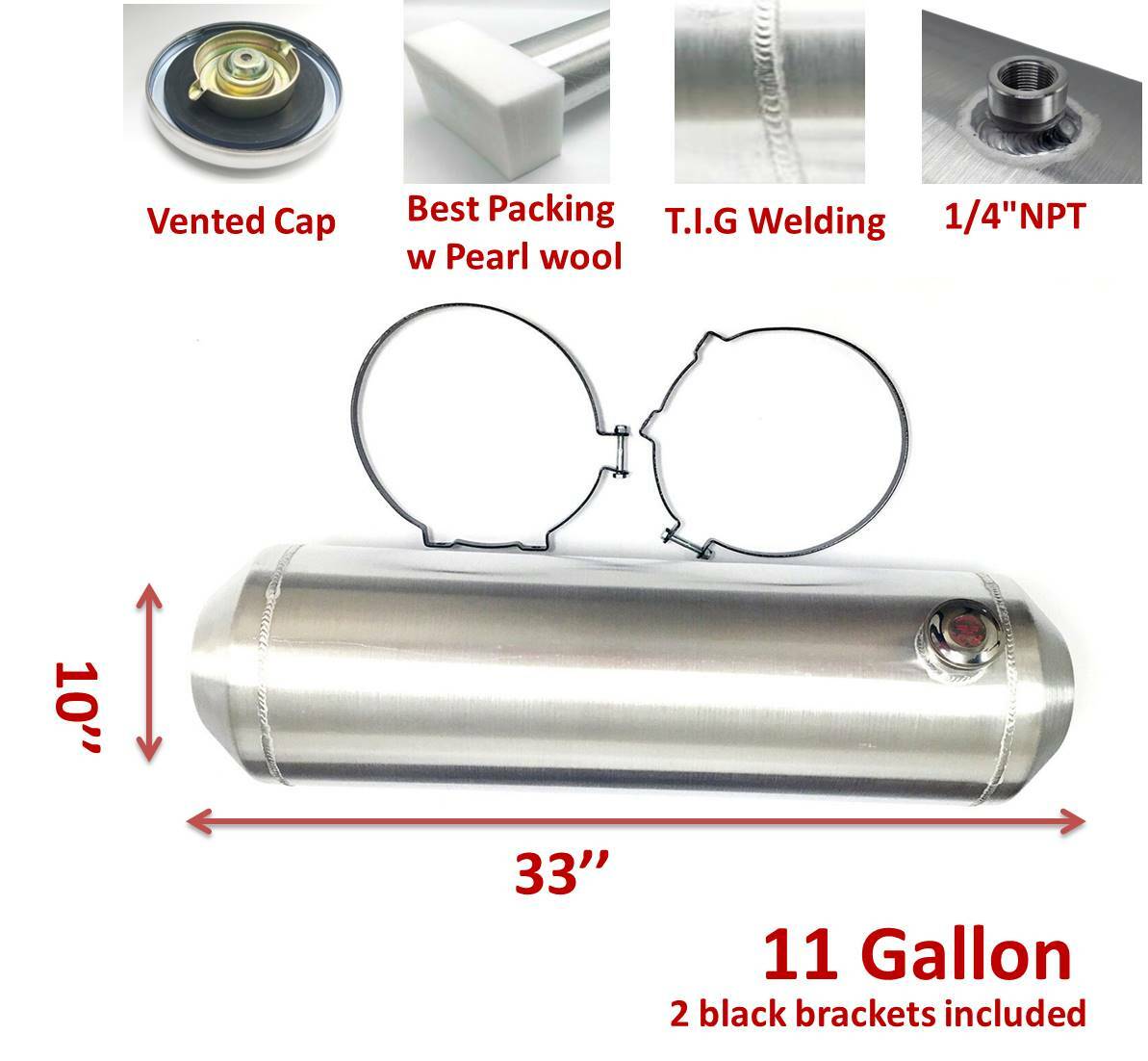 New Spun Aluminum Hotrod Streetrod Fuel Tank Gas Tank 11 Gallon 10 x 33 ...