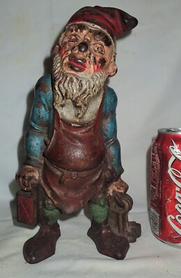 ANTIQUE HUBLEY U.S.A. CAST IRON GNOME w/ OIL LANTERN & KEYS STATUE DOOR ...