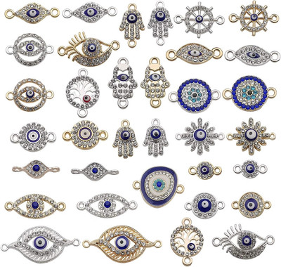 35Pcs Alloy Mix Style Rhinestones Enamel Eye Pendants Charms Link Evil ...