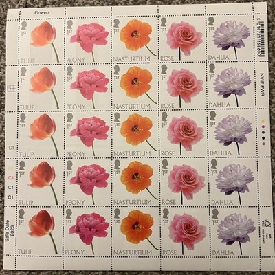 10 Sheets Of 25x First Class Stamps Flowers | eBay UK
