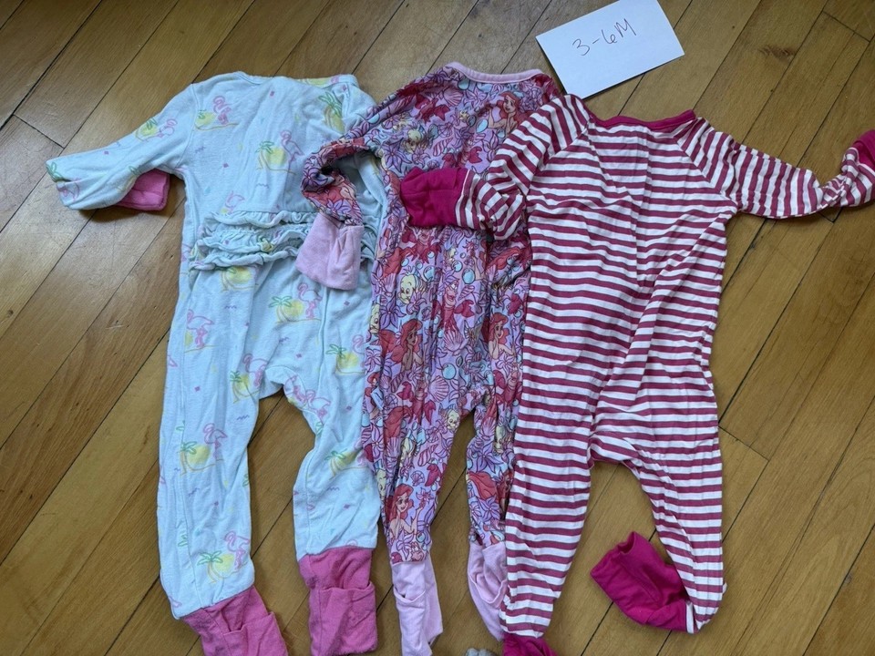 Baby Girl Bamboo Footies, Lot Of 3, Angel Dear, Kiki Gigi, Double Zip ...