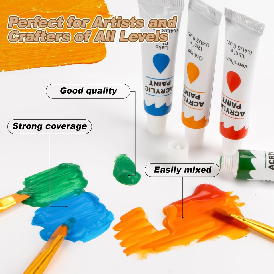 Acrylic Paint Set - 24 Colors, 20 Brushes, Non-Toxic Paint for Canvas ...