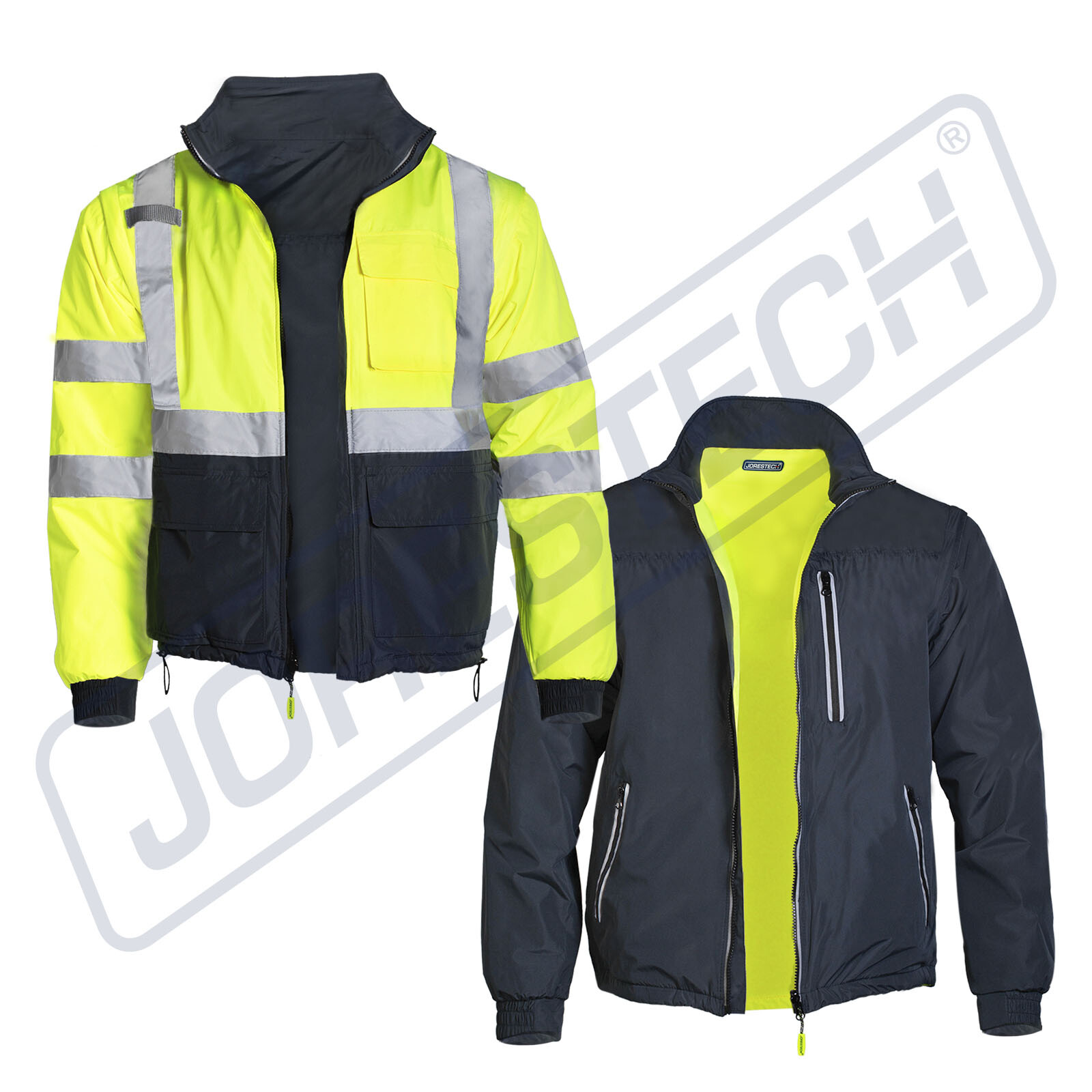4 in 1 Hi Vis Visibility Reversible Safety Jacket JORESTECH Windbreaker ...