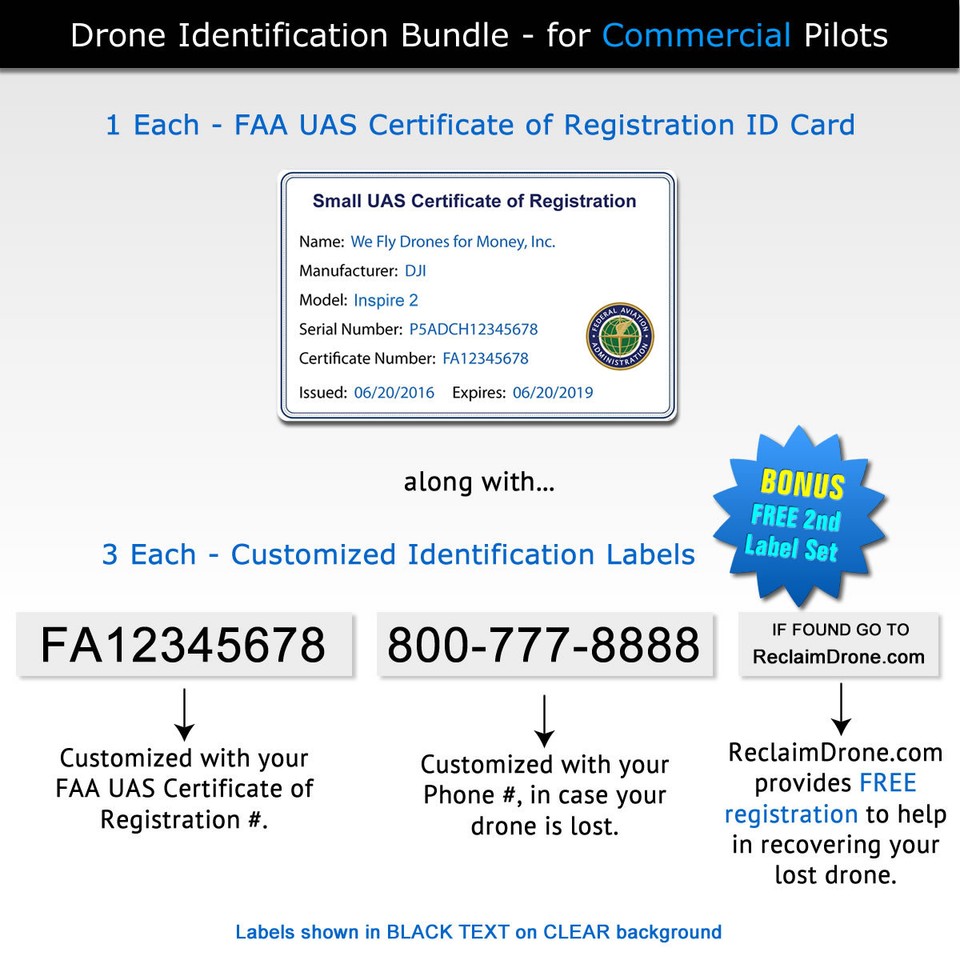 Drone Stickers + FAA UAS Registration Certificate ID Card - Part 107 ...