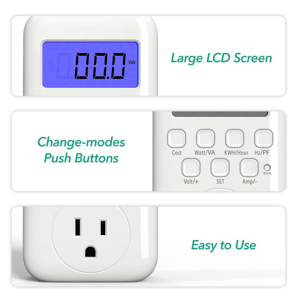 Watt Meter Plug with Backlight Plug-in Socket Power Meter Electricity ...