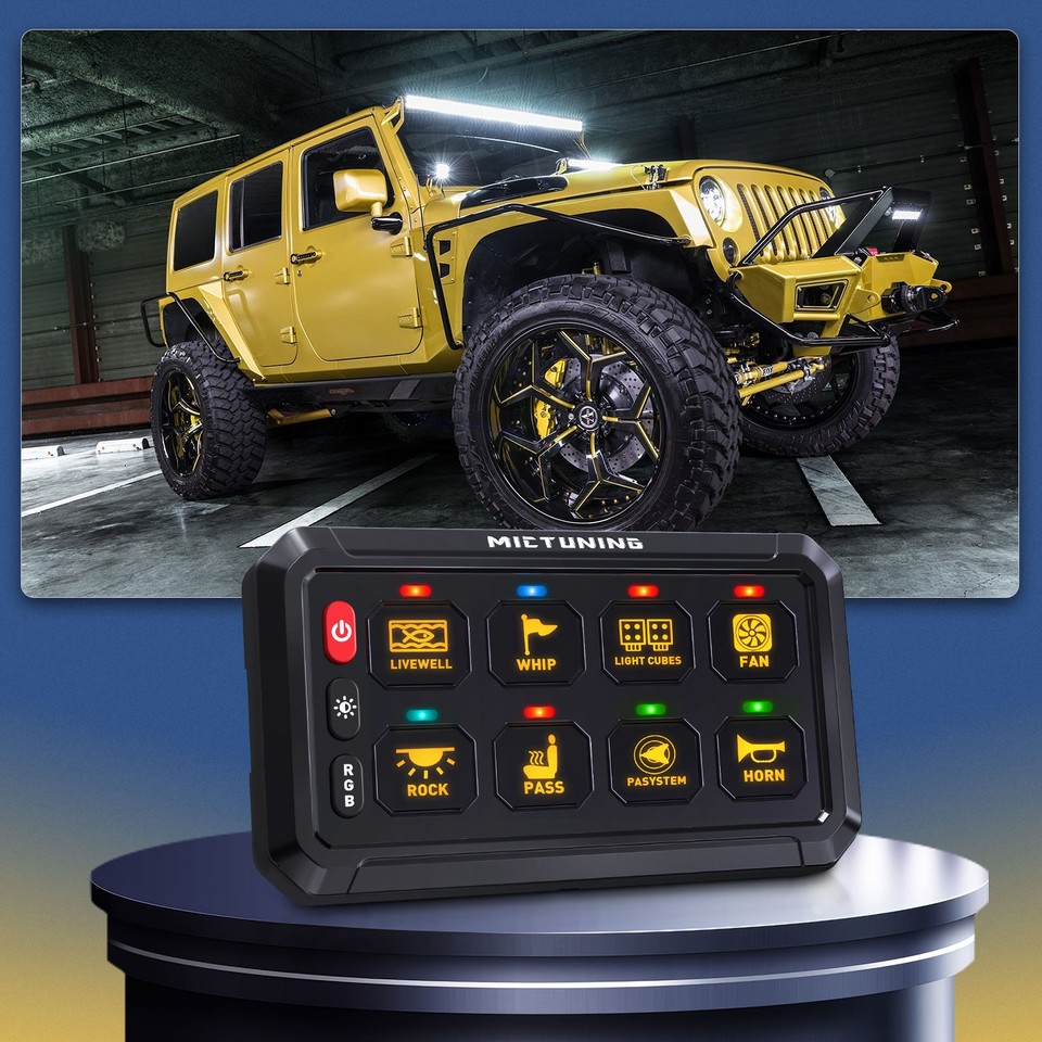 RGB 8 Gang Switch Panel Toggle LED Light Bar Switch Relay System Marine ...