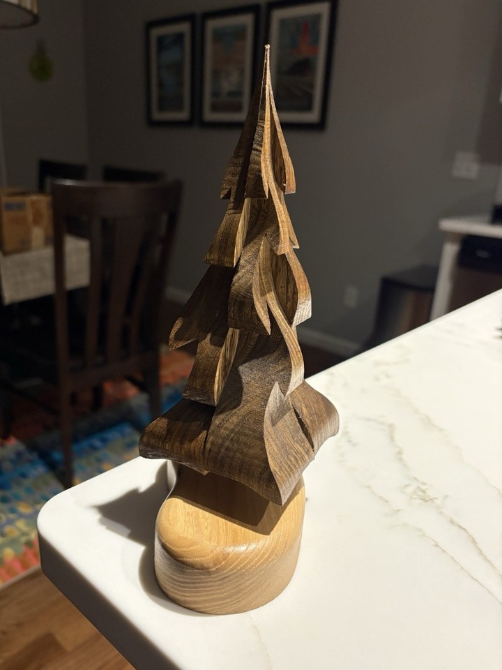 Abstract carved wooden tree sculpture on a polished wooden base | eBay