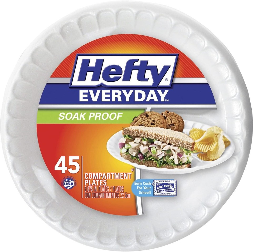 Hefty Everyday 9 Inch Foam Plates, White, 45 Count (Pack of 1 ...