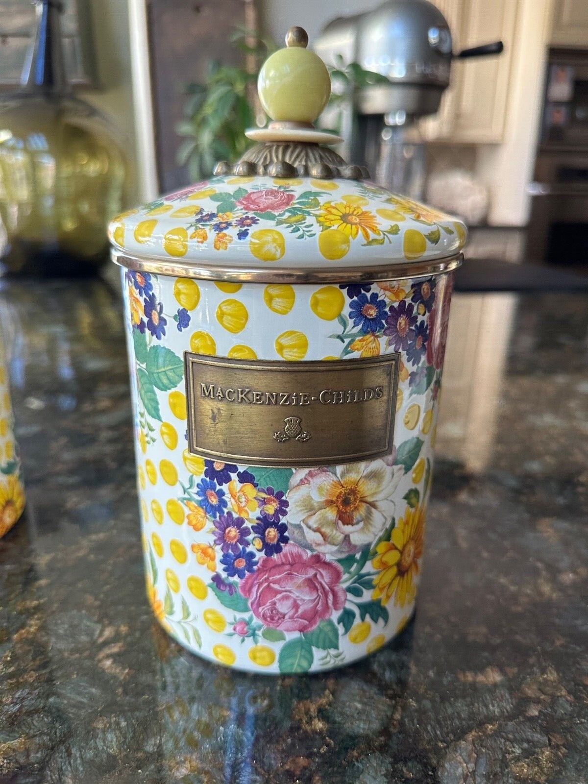 Set of 3 MacKenzie Childs Buttercup Floral Yellow Enamel Canisters 3 ...