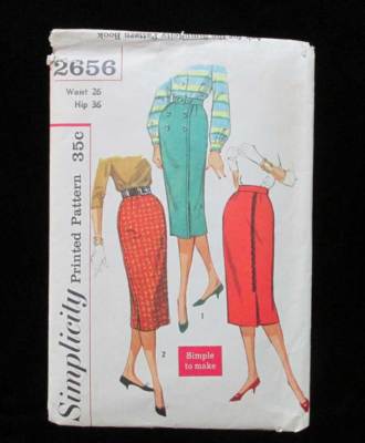 Pencil Skirts Sewing Pattern Size 26 Waist 36 Hip Misses Vintage 2656 ...