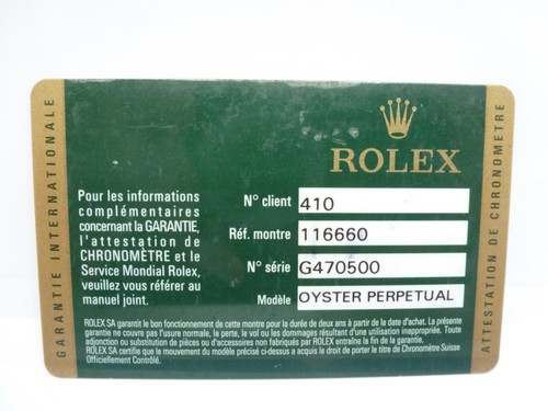ROLEX Guarantee 116660 Warranty Card booklet 2013 Sea-Dweller Deepsea ...