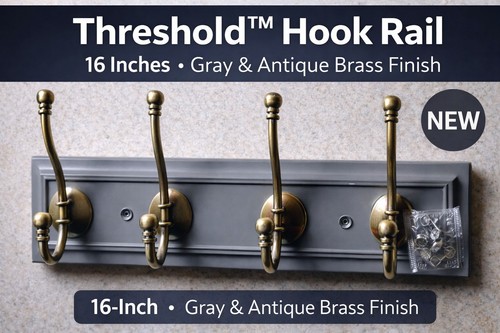 Threshold Hook Rail – Gray & Antique Brass Finish – 4 Hooks – 16" – NEW ...