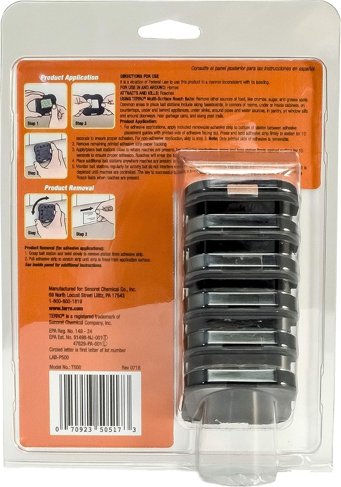 TERRO T500 Indoor Multi-Surface Roach Bait Stations - 1 Pack, Black ...