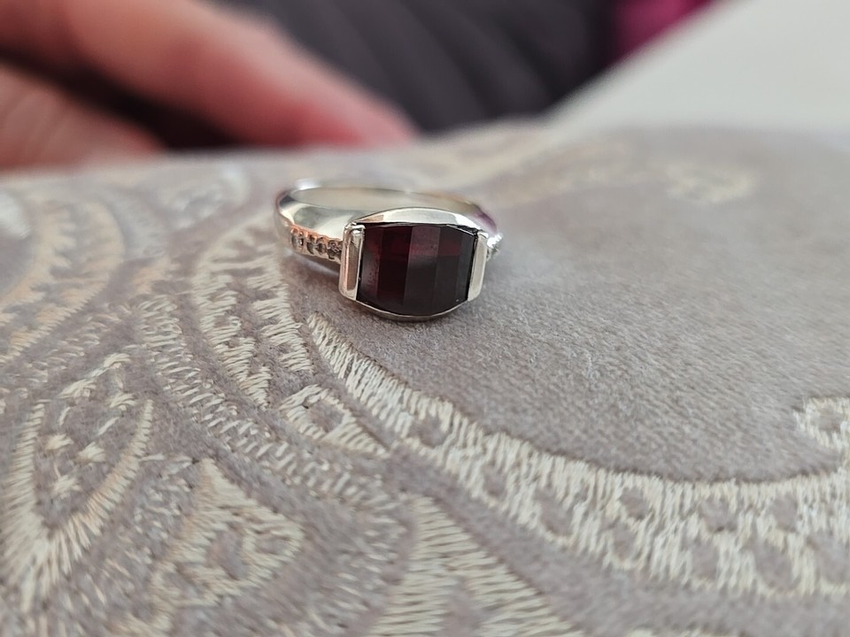 OC Tanner 925 Barrel Cut Garnet & Diamonds Ring Size 7.5 | eBay