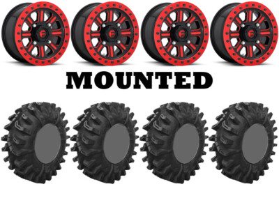 Kit 4 SuperATV Terminator Tires 34x10-15 on Fuel Hardline Beadlock Red ...