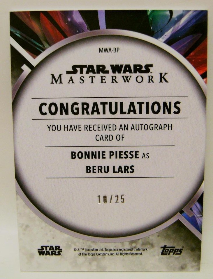 BERU LARS BONNIE PIESSE #18 /25 AUTO CANVAS TOPPS STAR WARS MASTERWORK ...