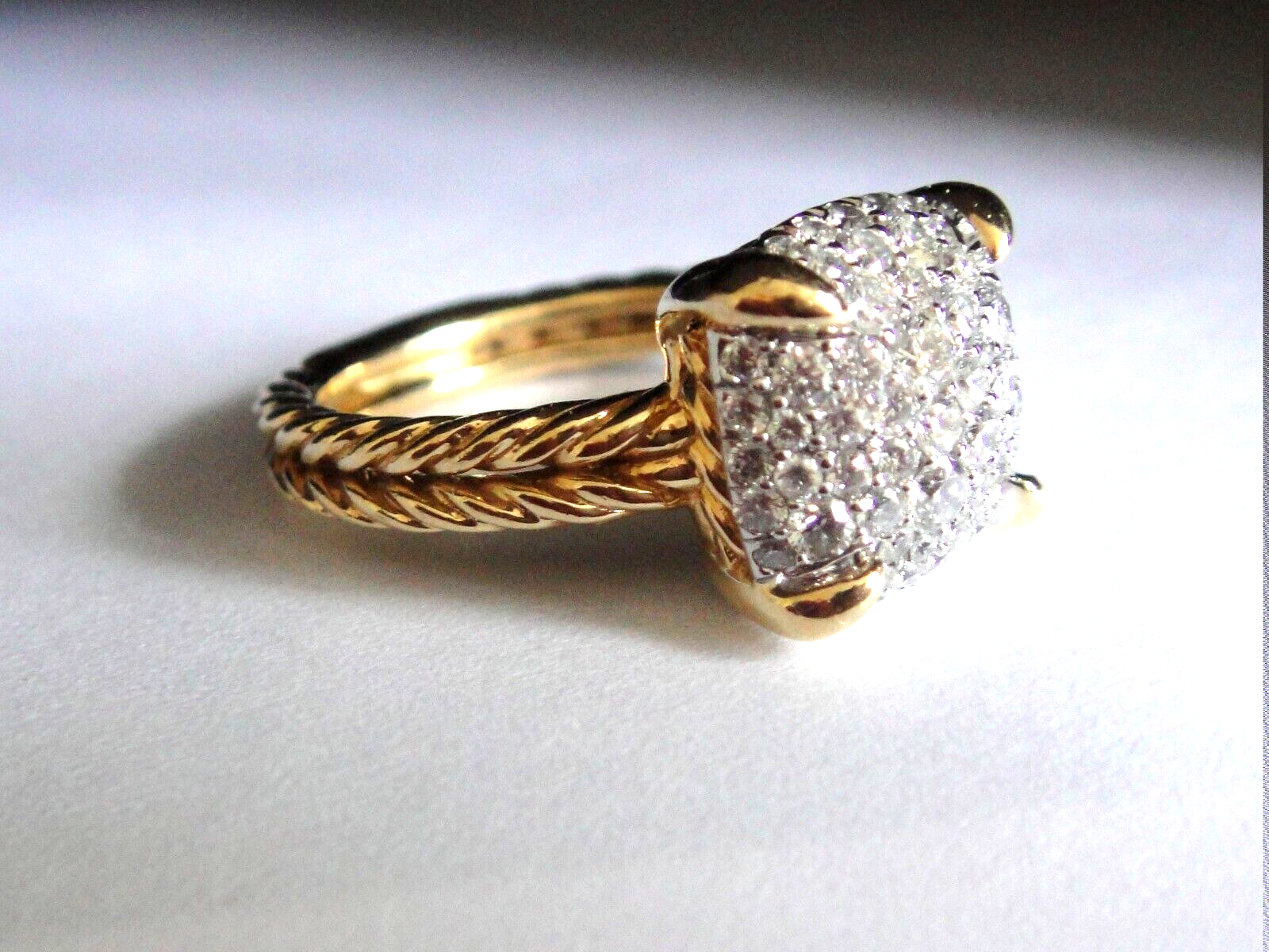 MSRP $4250 DAVID YURMAN 18K GOLD CHATELAINE CUSHION PAVE DIAMOND CABLE RING | eBay