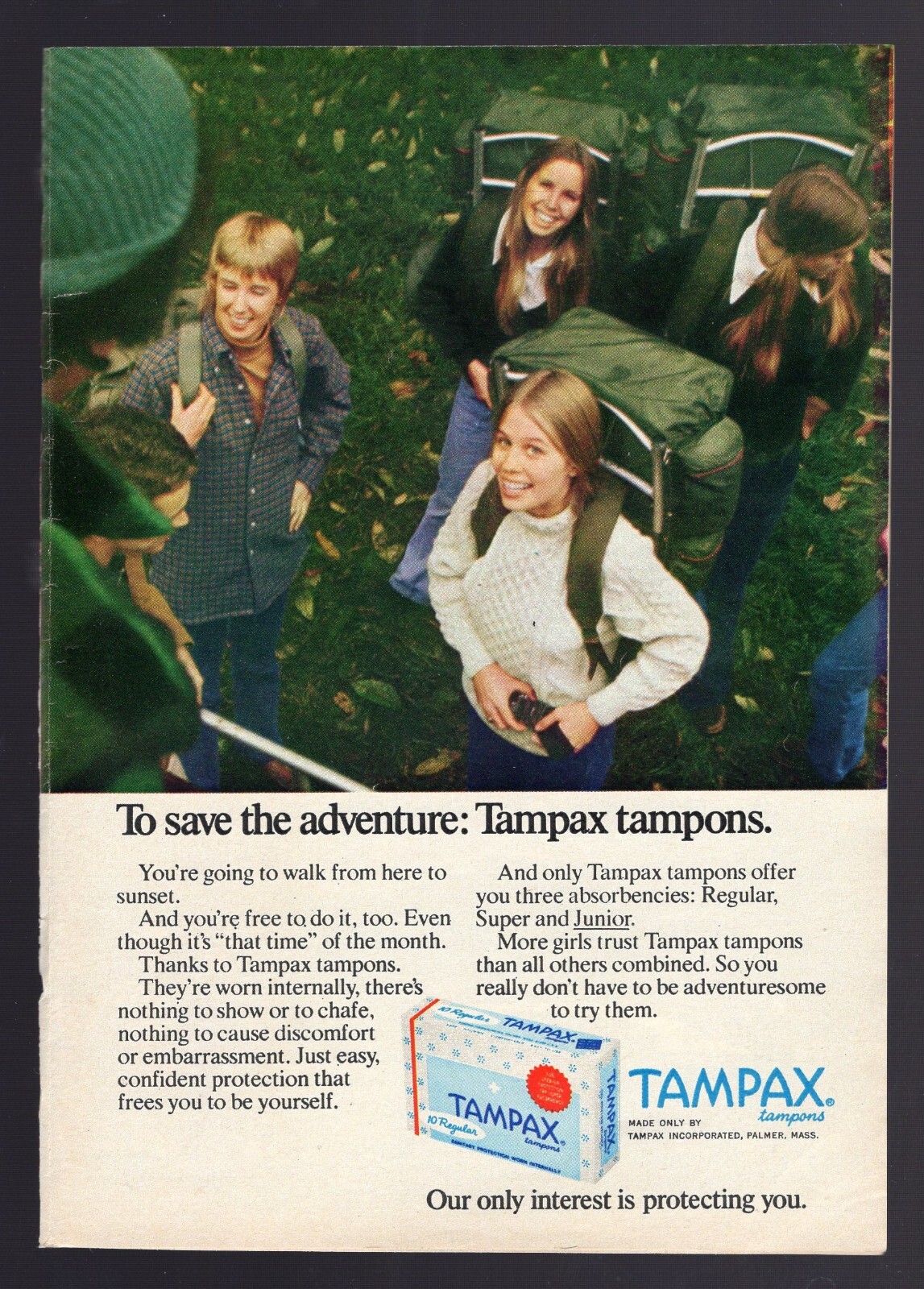 1972 PRINT AD ~ TAMPAX TAMPONS YOUNG TEENAGE GIRLS BACKPACKS CAMPING | eBay