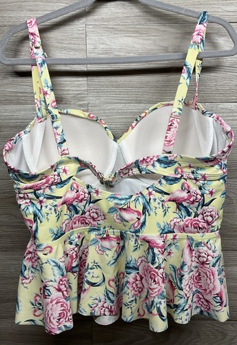 Torrid Tankini Swim Top Yellow Pink Floral Underwire Formed Cups Women ...