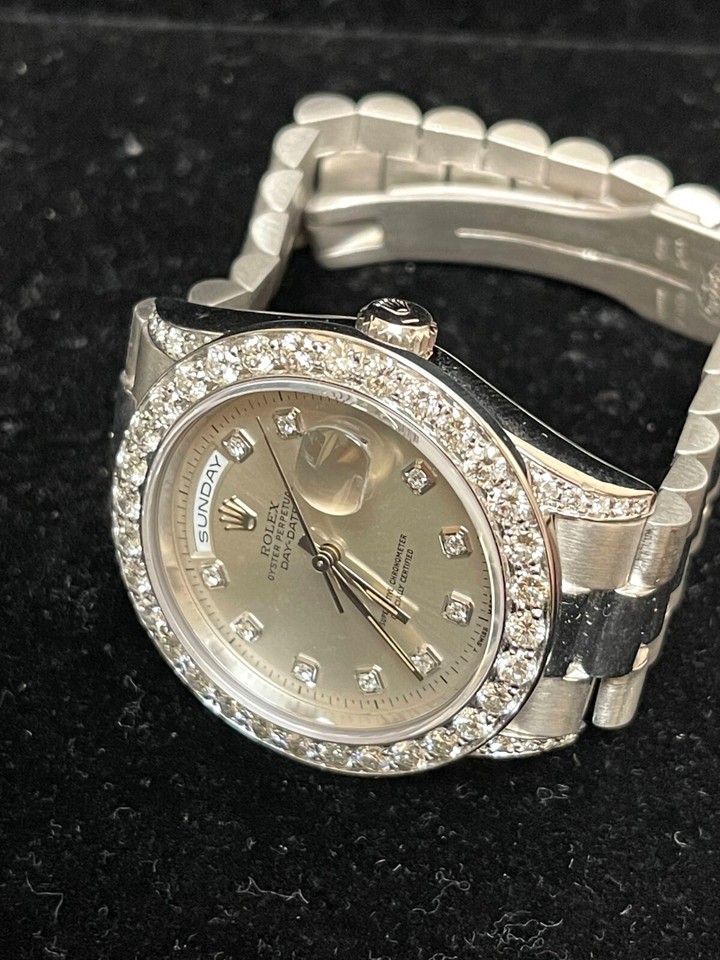 Rolex 1995 Day-Date 18296 Platinum Diamond Dial Bezel Factory Diamond ...