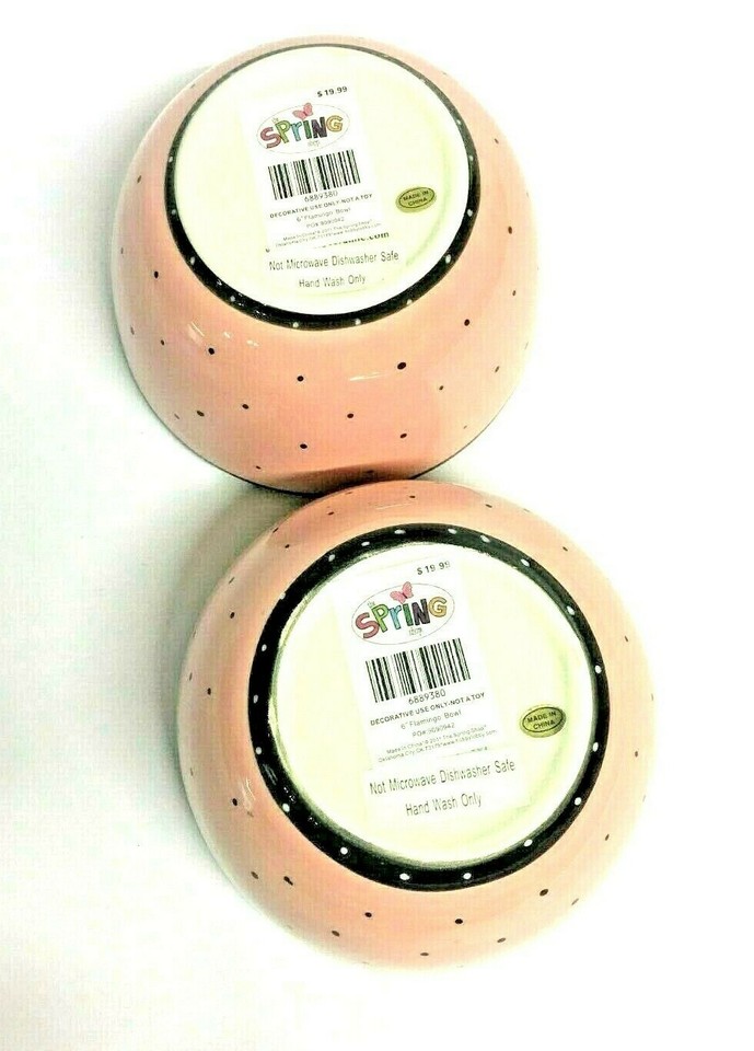 Spring Shop 6" Flamingo Cereal Side Bowl Pink Black Polka Dot Rose ...
