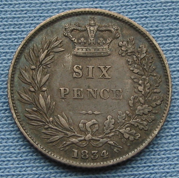 1834 UK Great Britain 6 Pence Silver Coin William IV GULIELMUS IIII (6p ...