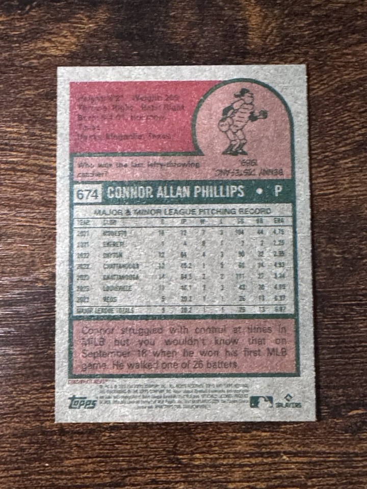 2024 Cincinnati Reds ROOKIE Connor Phillips Topps Heritage ROOKIE CARD ...